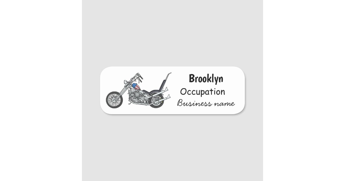 Chopper Motorcycle 1950 cartoon illustration Name Tag | Zazzle