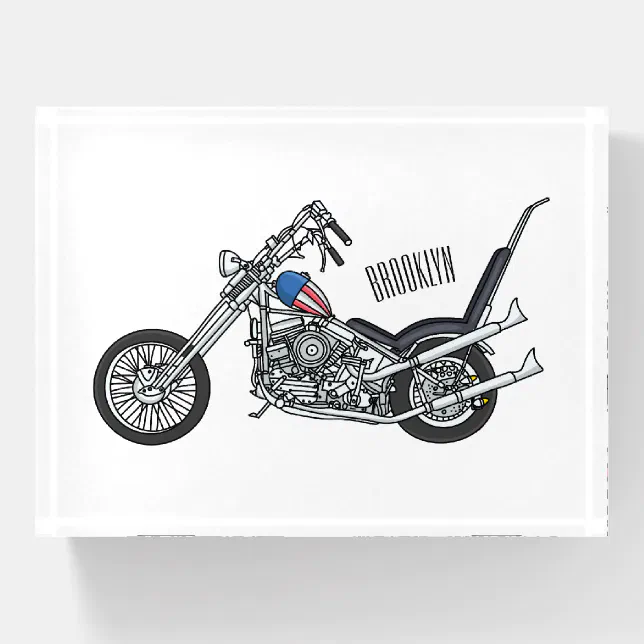 Chopper Motorcycle 1950 cartoon illustration Paperweight | Zazzle