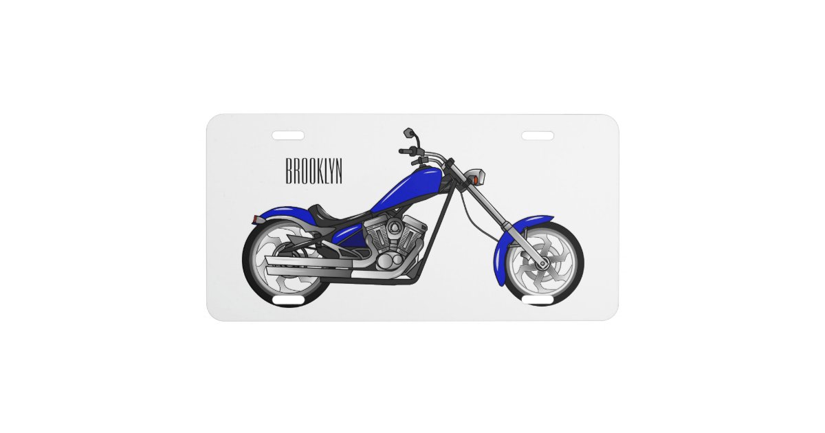 Chopper motorcycle cartoon illustration license plate | Zazzle