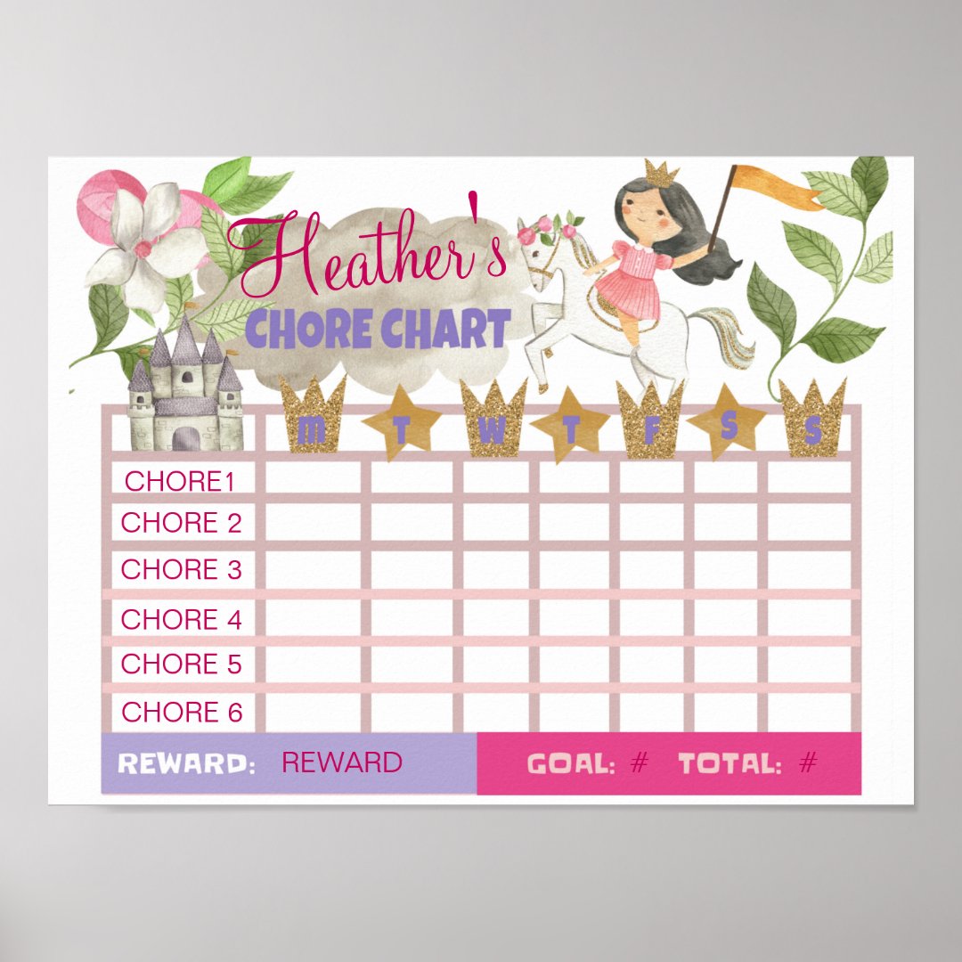 CHORE CHART, PRINCESS, BEHAVIORAL CHART, POSTER | Zazzle