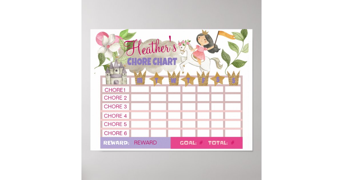 CHORE CHART, PRINCESS, BEHAVIORAL CHART, POSTER | Zazzle