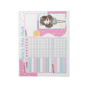 Chore Chart Reward Chart for Daily Routine Girl Notepad | Zazzle