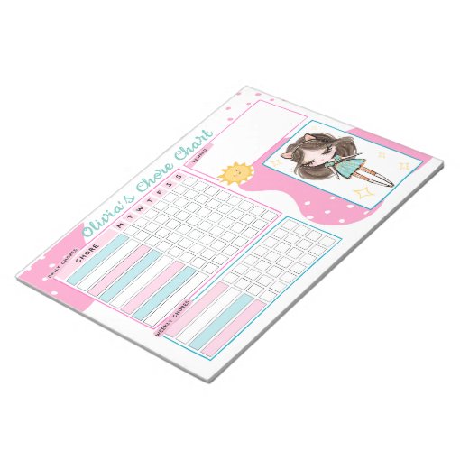 Chore Chart Reward Chart for Daily Routine Girl Notepad | Zazzle