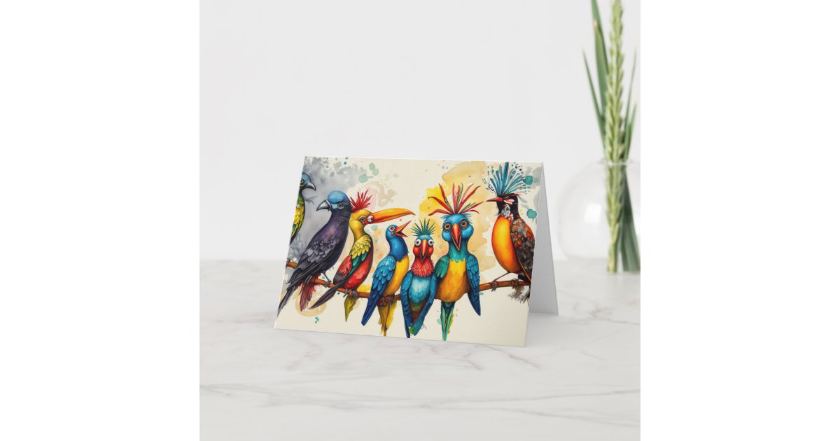 Chorus of Colorful Birds Note Card | Zazzle