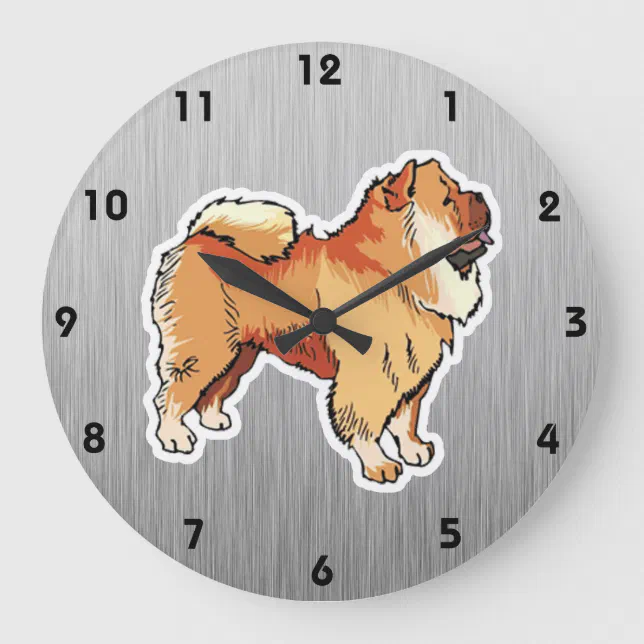 Chow Chow; metal look Large Clock | Zazzle
