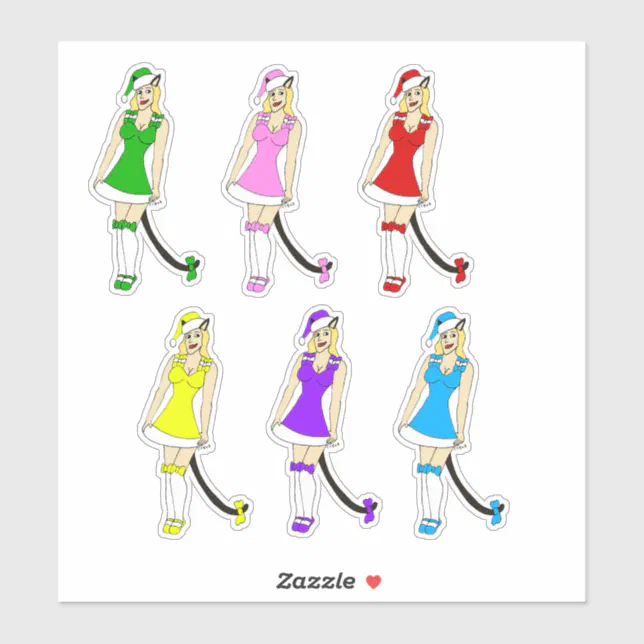 Chrisrmas catgirls sticker | Zazzle