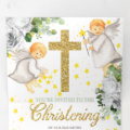 Christening Angels Gold Gender Neutral Tri-Fold Invitation | Zazzle