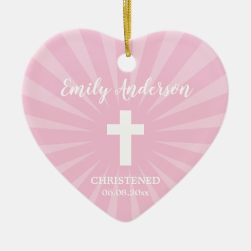 Christening Baptism Baby Girl Pink Ceramic Ornament | Zazzle