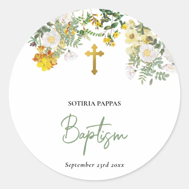 Christening Baptism Favor Boy Girl Classic Round Sticker | Zazzle