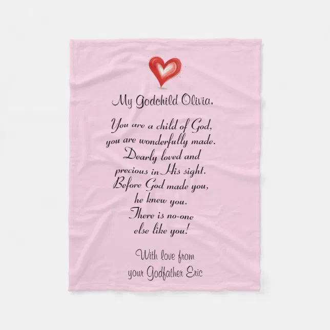 Christening / Baptism Gift For Godchild, Custom Fleece Blanket | Zazzle
