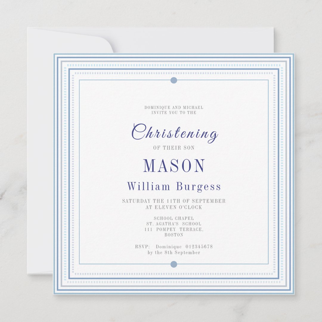 Christening Baptism Simple Script Blue Modern Announcement | Zazzle