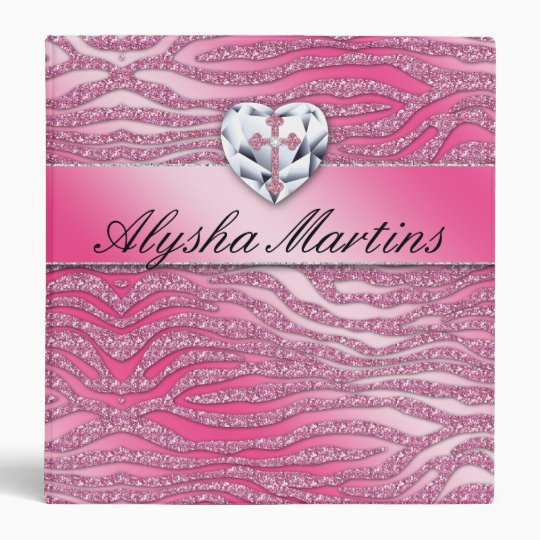 Christening Cross Photo Album zebra heart glitter Binder | Zazzle.com