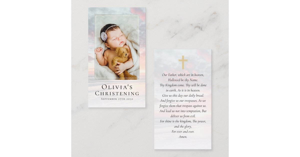 Christening Photo Keepsake Prayer Card | Zazzle