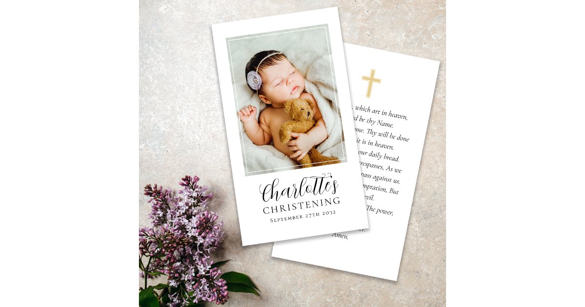 Christening Photo Keepsake Prayer Card | Zazzle