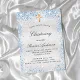 Christening silver blue boy script invitation postcard | Zazzle