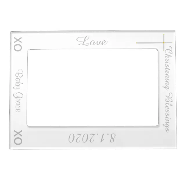 Christening Silver Cross Vertical Magnetic Frame | Zazzle