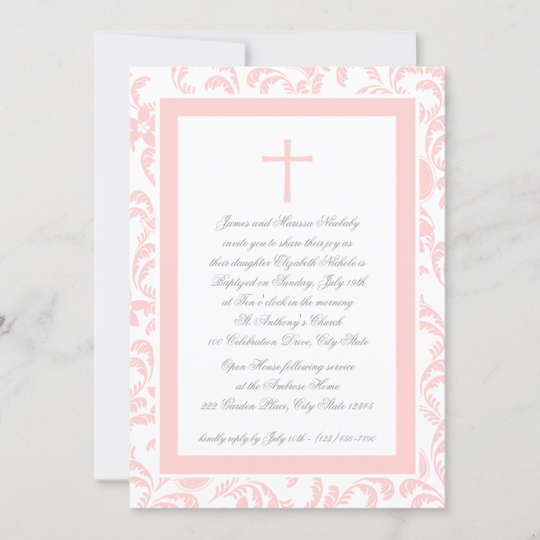 Christening Soft Pink Paisley Invitation | Zazzle