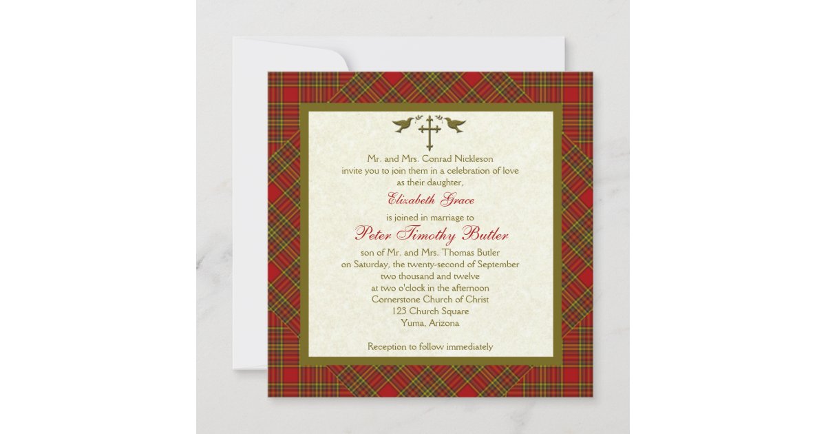 Christian Autumn Plaid Square Wedding Invitation | Zazzle