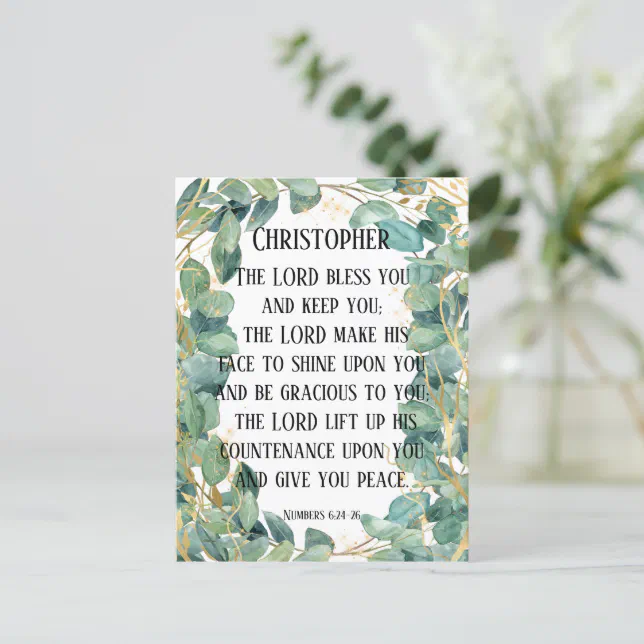 Christian Bible Verse Blessing Eucalyptus Leaves Postcard | Zazzle