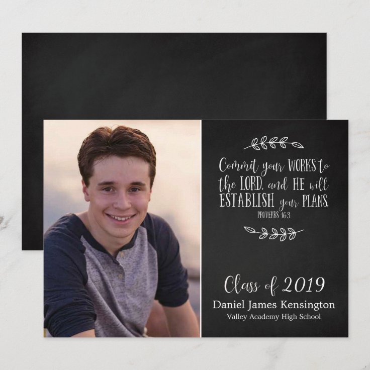 Christian Bible Verse Graduation Chalkboard Photo Invitation | Zazzle