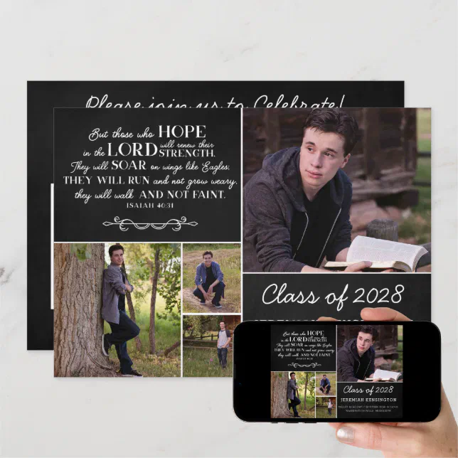 Christian Bible Verse Graduation Multiple Photo Invitation | Zazzle