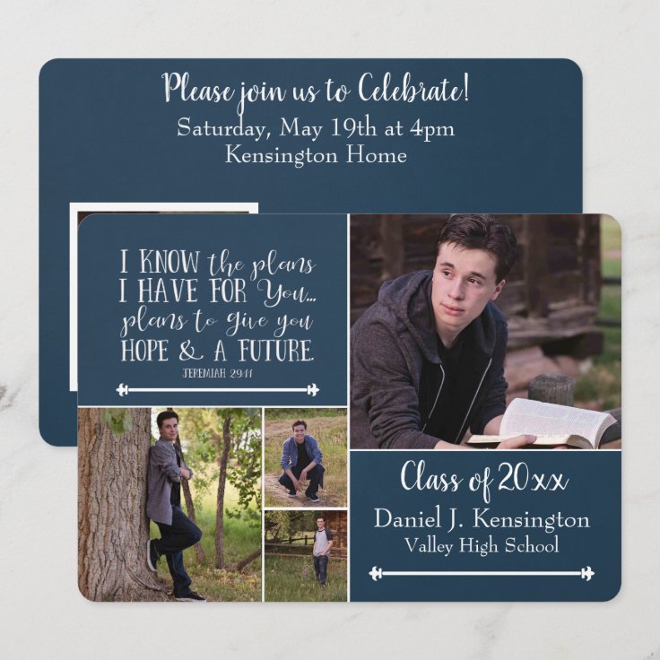 Christian Bible Verse Graduation Photo Collage Invitation | Zazzle