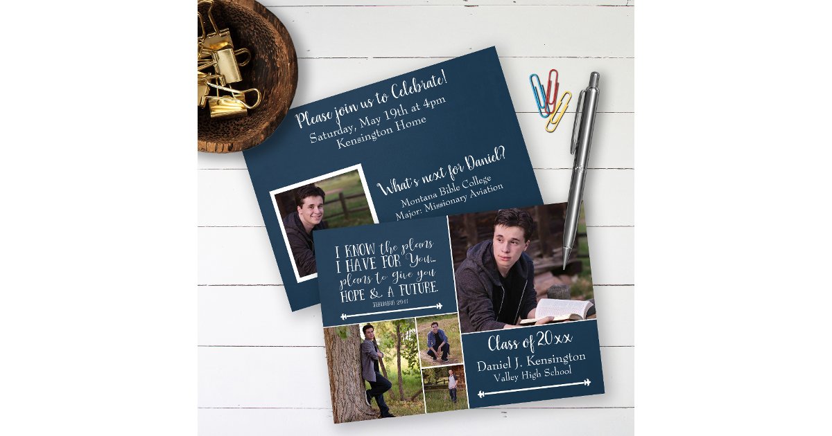 Christian Bible Verse Graduation Photo Collage Invitation | Zazzle
