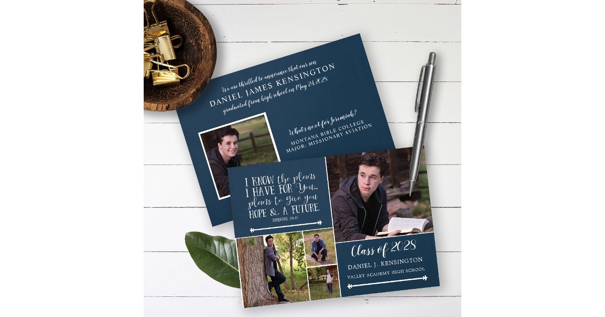 Christian Bible Verse Graduation Photo Collage Invitation | Zazzle