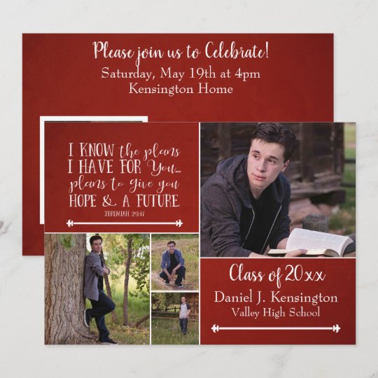 Christian Bible Verse Graduation Photo Collage Red Invitation | Zazzle.com