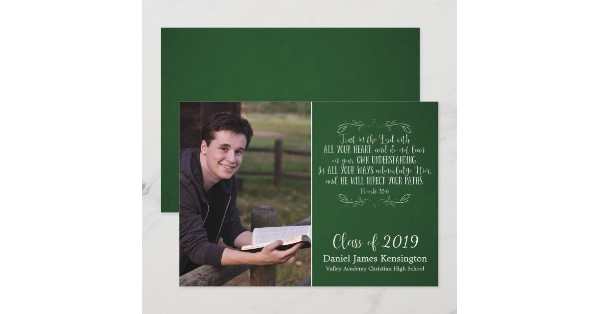 Christian Bible Verse Green Graduation Photo Invitation | Zazzle