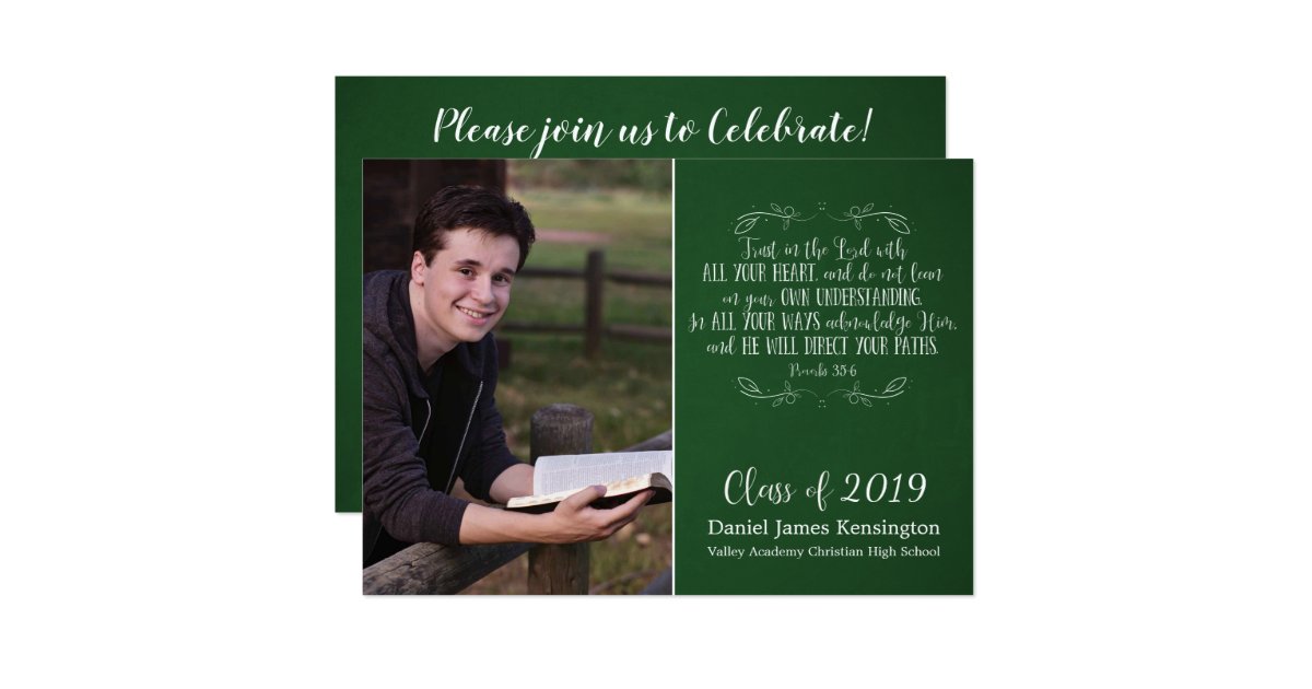 Christian Bible Verse Green Graduation Photo Invitation | Zazzle.com