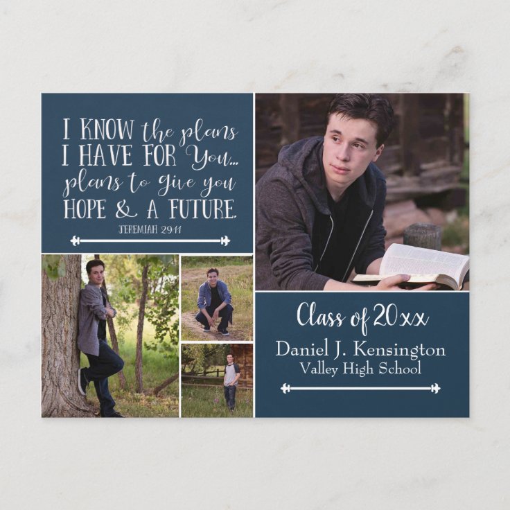 Christian Bible Verse Photo Graduation Collage Announcement Postcard ...
