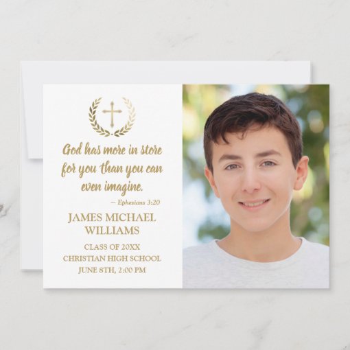 Christian Bible Verse Photo White Boy Graduation Announcement | Zazzle