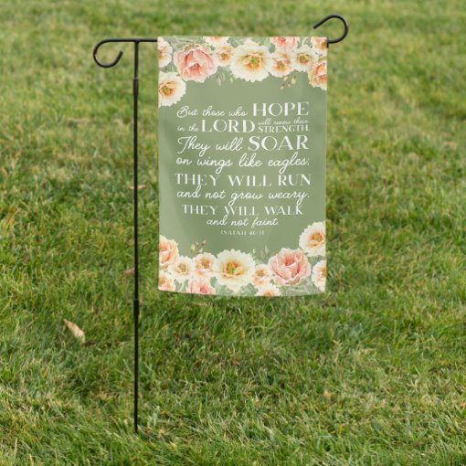 Christian Bible Verse Spring Peach Floral Garden Flag | Zazzle