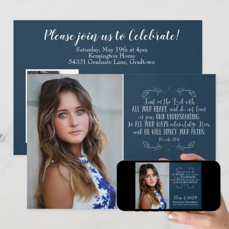 Christian Bible Verse Typography Graduation Photo Invitation | Zazzle