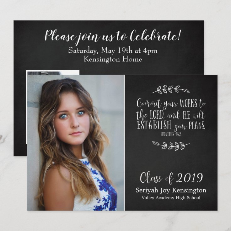 Christian Bible Verse Typography Graduation Photo Invitation | Zazzle
