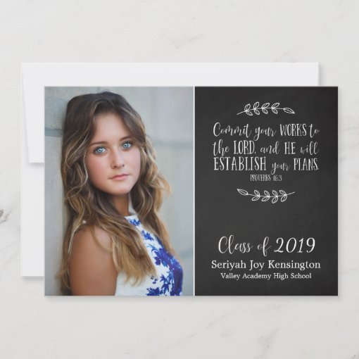 Christian Bible Verse Typography Graduation Photo Invitation | Zazzle