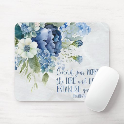 Christian Blue Marble Floral Marble Bible Verse Mouse Pad | Zazzle