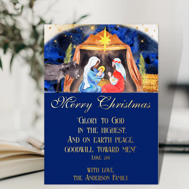 Christian Christmas Bible Verse Nativity Jesus Foil Holiday Card | Zazzle