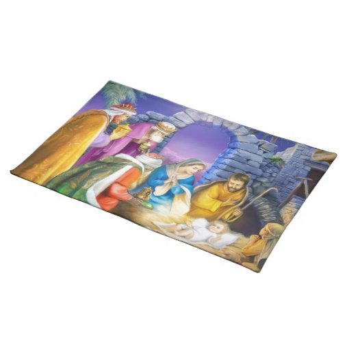 Christian Christmas card Cloth Placemat | Zazzle