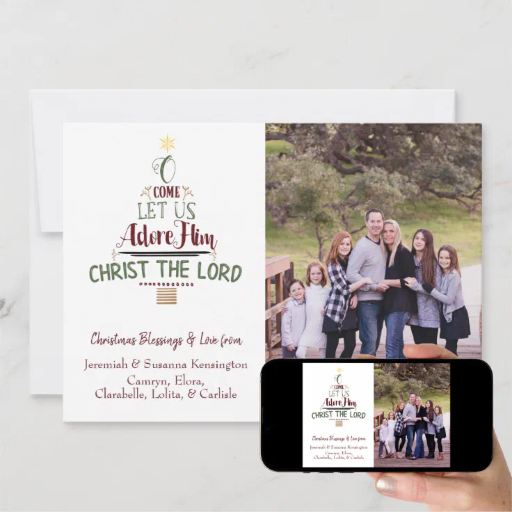 Christian Christmas Photo Typography Plaid Holiday Card | Zazzle