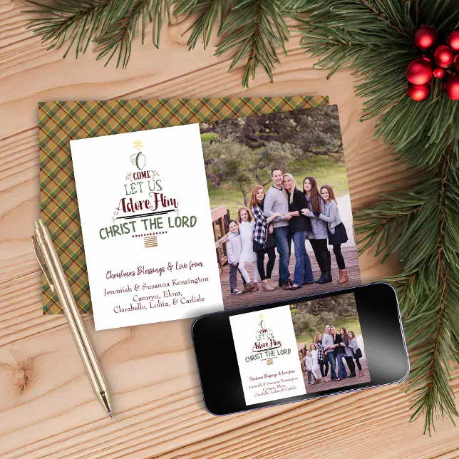 Christian Christmas Photo Typography Plaid Holiday Card | Zazzle