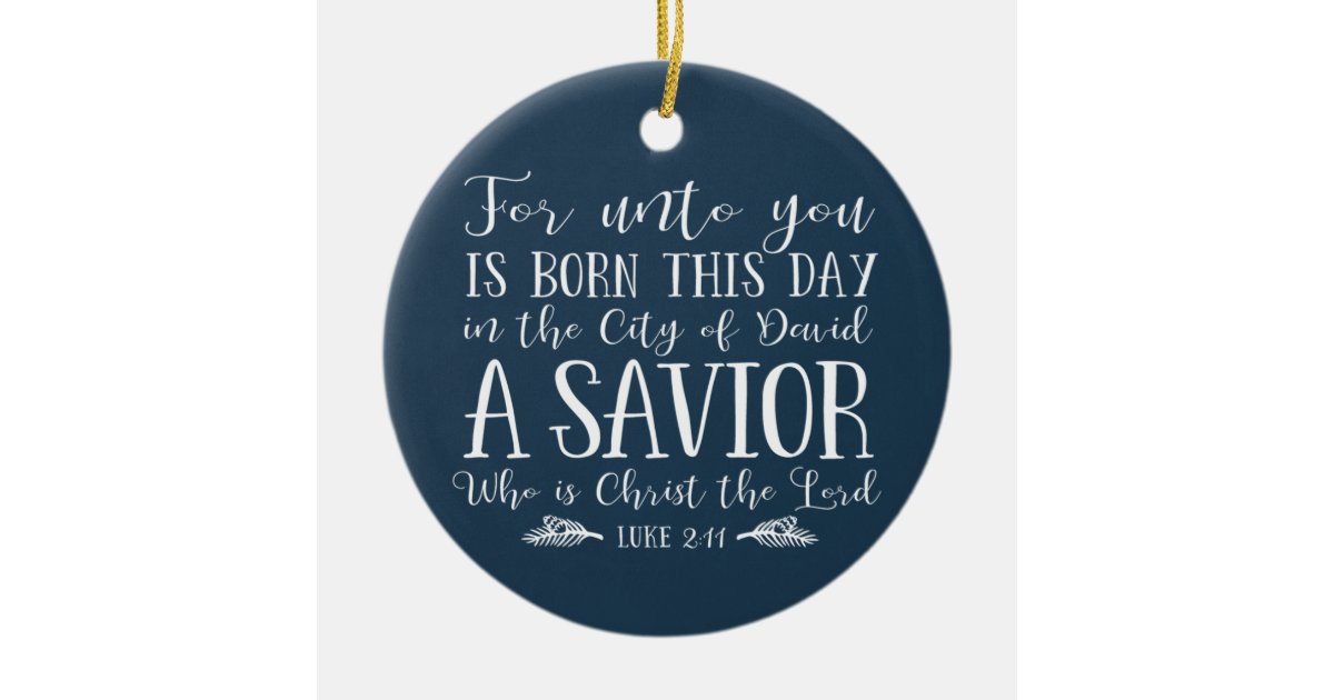 Christian Christmas Typography Blue Holiday Photo Ceramic Ornament | Zazzle