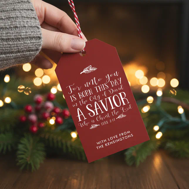 Christian Christmas Verse Typography Holiday Gift Tags | Zazzle