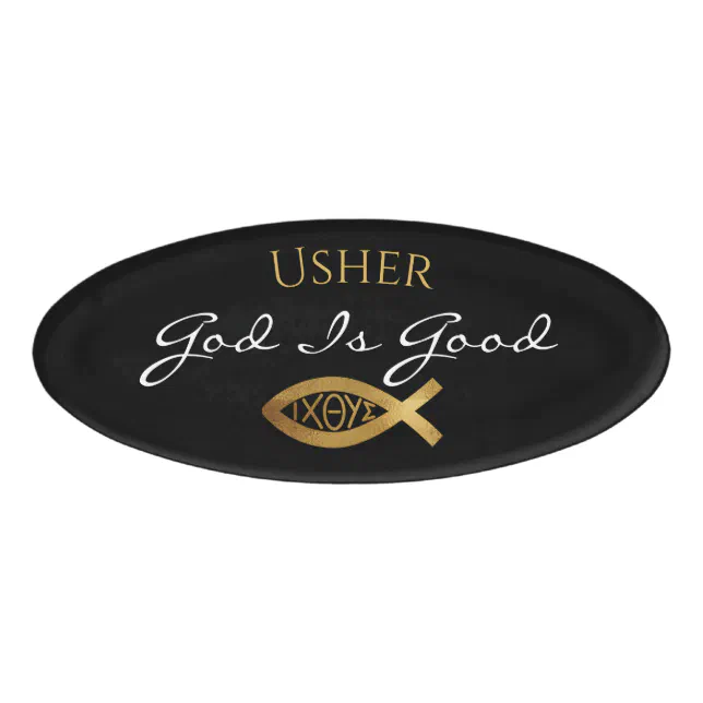 Christian Church Ministry Usher Ichthys Name Tag | Zazzle