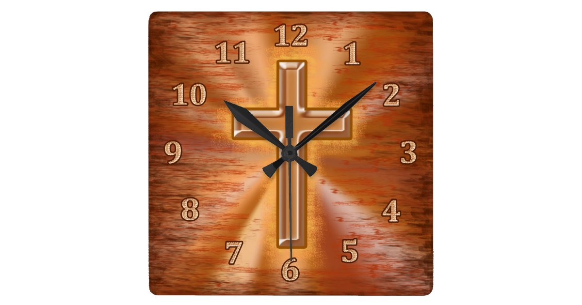 Christian Clocks with Gold Cross Grunge Background | Zazzle.com