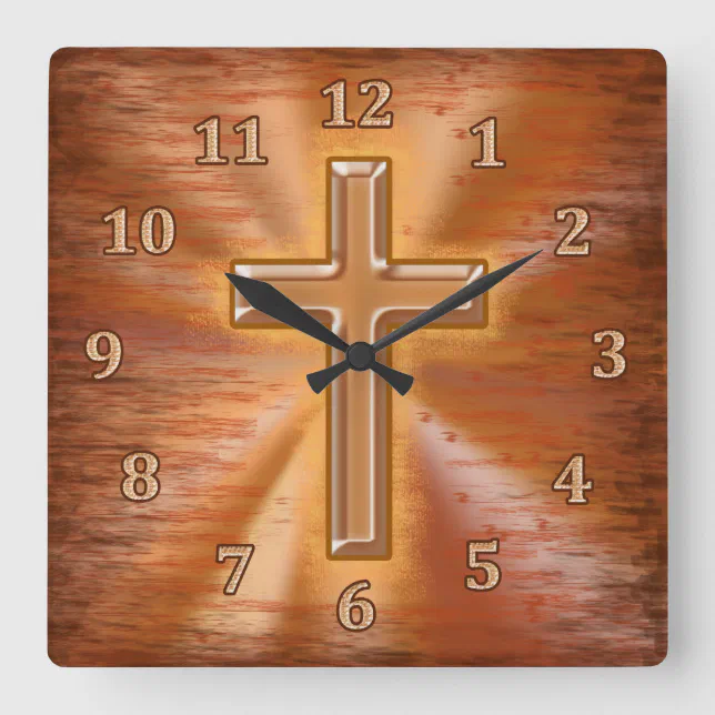 Christian Clocks with Gold Cross Grunge Background | Zazzle