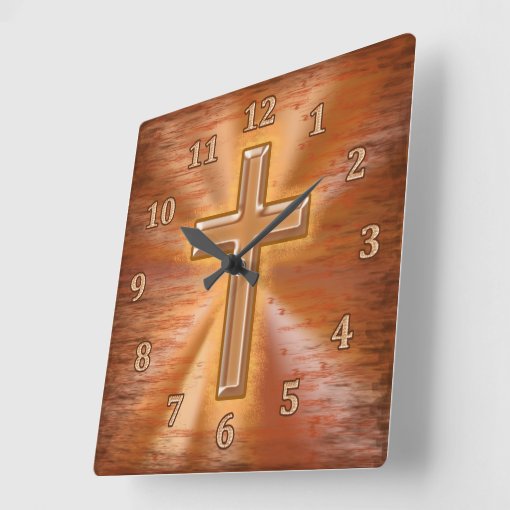 Christian Clocks with Gold Cross Grunge Background | Zazzle