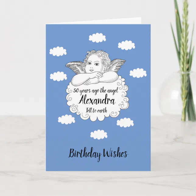 Christian Cloud Angel Happy 50th Birthday Card | Zazzle
