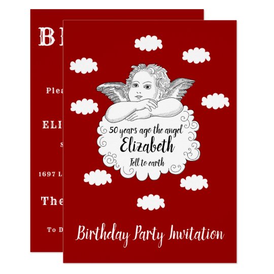 Christian Cloud Angel Happy 50th Birthday Red Invitation | Zazzle.com